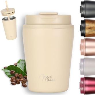 Milu Mug Isotherme 300ml - Thermo Café étanche en acier inoxydable, Tasse thermique sans BPA, 100% anti-fuite(Cream, 300ml)