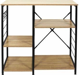 Toilinux Meuble de rangement dappoint Stan - Métal et Effet bois - Hauteur 82 cm