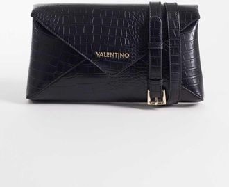 Valentino Emera - Pochette enveloppe textur&eacute;e effet croco avec bandouli&egrave;re amovible - Noir