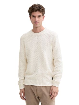 Tom Tailor Herren Strickpullover mit Rundhals-Ausschnitt, 36975 - Offwhite Multicolor Neps, XL