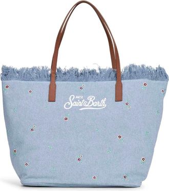 MC2 Saint Barth Femme, Sacs, Bleu, Taille: ONE Size City Fringed Floral Tote Bag