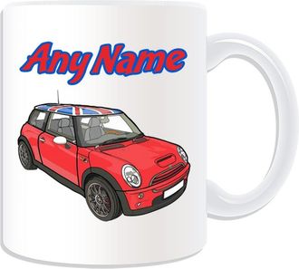 Unigift Personalisiertes Geschenk - Rot Mini Cooper Union Jack Dach Aufkleber Tasse (Design Thema, weiß) - Für jede Nachricht/Name auf Ihrem Einzigartig - BMW