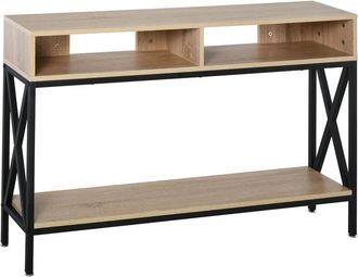 HOMCOM Table Console Table dEntrée Industriel Multi-rangements 120 x 23,5 x 75 cm Bois Chêne
