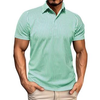 Generic Polo ray&eacute; hawa&iuml;en pour homme - Haut d&eacute;t&eacute; &agrave; manches courtes - Col polo tendance - Coupe d&eacute;contract&eacute;e - Confortable - Costume extensible pour cadeaux qu