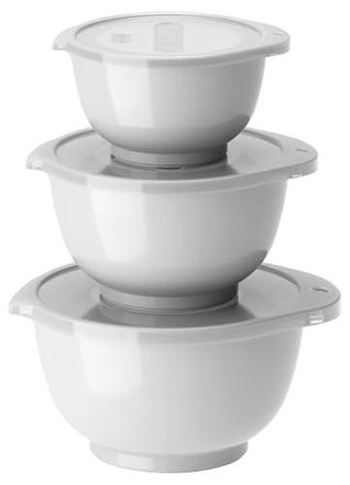Rosti Mepal Margrethe Set de bols, Set de 6 bols &agrave; m&eacute;langer, 3 bols &agrave; m&eacute;langer et 3 couvercles, en plastique recyclable, 0,25 litre, 0,5 litre et 0,75 litre, blan