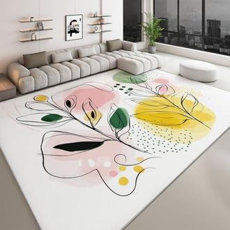 Generic Tapis Lavable &agrave; Poils Courts, Tapis Antid&eacute;rapant Doux Abstrait &Eacute;l&eacute;gant Plante Graffiti pour Salon Salle &agrave; Manger Chambre &agrave; Coucher et Bureau - D&eacute;corat