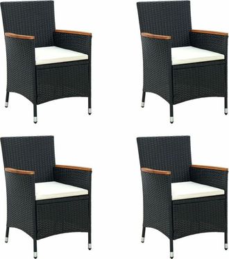 vidaXL The Living Store Garten-Essst&uuml;hle 4 Stk. Poly Rattan Schwarz - Gartenst&uuml;hle - Polyrattan M&ouml;bel - Outdoor M&ouml;bel - Esstische - Terrassenm&ouml;bel