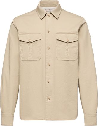Moncler Moncler Chemise &Agrave; Manches Longues En Gabardine De Coton M&eacute;lang&eacute;, Homme, Beige, Taille: Xxl