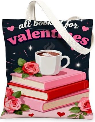 Generic Sacs fourre-tout en toile florale de Saint-Valentin, sacs &agrave; provisions r&eacute;utilisables, l&eacute;gers, lavables et respectueux de lenvironnement, p&ecirc;che, 13x15 