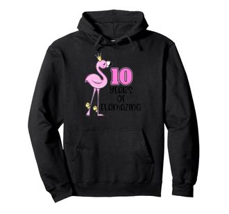 BDAZ 10 Years of Flamazing Flamingo Design Beach 10th Birthday Pullover Hoodie