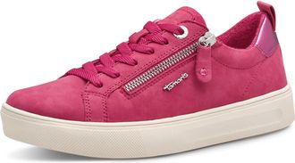 Tamaris Comfort Damen Sneaker flach mit Reißverschluss Freizeit, Rot (Fuxia Nubuc), 37 EU