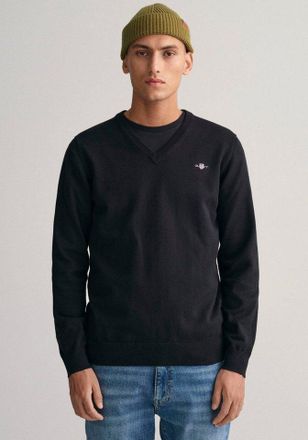 GANT V-Ausschnitt-Pullover Classic Cotton V-Neck Premium Strickjersey aus weicher 100% Baumwolle, &Uuml;bergangspullover