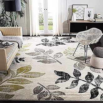 Safavieh Modern Teppich für Wohnzimmer, Esszimmer, Schlafzimmer - Porcello Collection, Kurzer Flor, Elfenbein und Grün, 244 X 340 cm