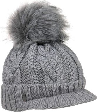 Mcburn Britta Cable Knit Peak Pull On M&uuml;tze Bommelm&uuml;tze Winterm&uuml;tze Strickm&uuml;tze Damen - Made in Italy mit Schirm, Futter, Futter Winter Herbst-Winter - One S