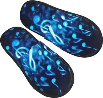 Generic L&eacute;g&egrave;re Pantoufles Femmes Imprim&eacute; de notes de musique bleues Maison Pantoufles Chaud Chaussons Homme pour Maison Adulte Homme L
