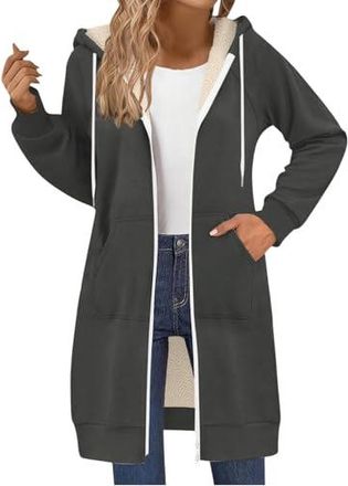 Generic Sweat à capuche en peluche pour femme - Veste pelucheuse - Manteau long pour femme - Sweat à capuche en polaire pour lextérieur - Vêtements chauds dhi