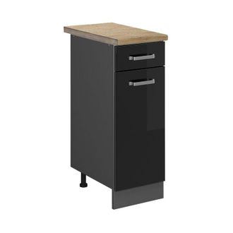 Vicco Meuble cuisine R-Line, Noir Haute brillance, 30 cm, pt Ch&ecirc;ne