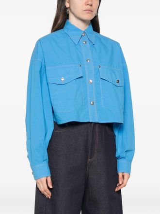 Versace Cropped Cotton Shirt - Blue