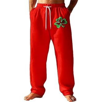 Generic Pantalon de la Saint-Patrick en coton et lin pour homme - Pantalon tr&egrave;fle fantaisie - Graphique amusant - Pantalon de yoga - Pantalon de gym - Pantalo
