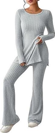 Generic Ensemble 2 pi&egrave;ces pour femme - Tenue de salon assortie - Tricot confortable - V&ecirc;tements de d&eacute;tente surdimensionn&eacute;s pour lautomne et lhiver, gris, XXL