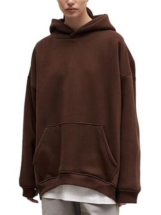 Generic Chandail &agrave; capuche ample surdimensionn&eacute; &agrave; manches longues pour femme, coupe d&eacute;contract&eacute;e, v&ecirc;tements dautomne tendance avec poche, caf&eacute;, taille L pour 