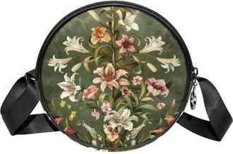 Generic Sac &agrave; bandouli&egrave;re rond pour femme, petit sac &agrave; bandouli&egrave;re vintage floral avec fermeture &eacute;clair, bretelles r&eacute;glables, sac &agrave; main rond d&eacute;contract&eacute; pour