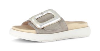 Gabor Pantolette GABOR, Damen, Gr. 38, schilf, silberfarben, Glattleder, Ziegenveloursleder, metallic, unifarben, Schuhe Pantolette, Plateau, Sommerschuh, S