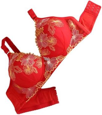 Generic Soutien-gorge push-up brod&eacute; fin respirant avec dos pour femme 2026, Rouge, 62