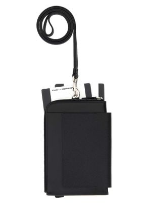 Balenciaga Mens Black Leather Phone Holed Portafogli