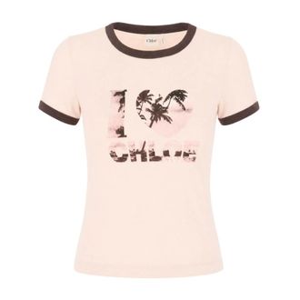 Chlo&eacute; Bedrucktes Baumwoll-T-Shirt - - Tops - Damen - Rosa - L