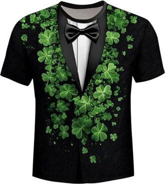 Generic T-shirt &agrave; manches courtes pour homme Motif tr&egrave;fle &agrave; cravate Col rond Vert, Z02 - Noir, XXL
