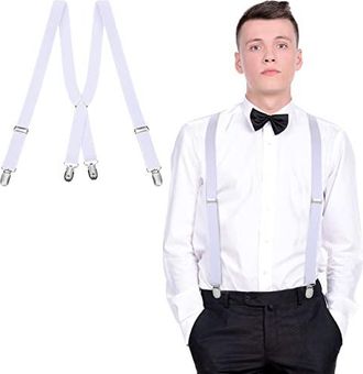 Satinior Bretelles dHommes Élastiques Bretelles de Pantalon Réglables Forme X avec Clips en Métal pour Halloween Noël (Blanc)