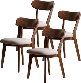 Generic Set Mit 1/2/4 Esszimmerstühlen - Moderne Bauernküchenstühle Aus Massivem Eichenholz Mit Ergonomisch Gebogener Rückenlehne (Walnuss-Finish, 18,5 T X 19