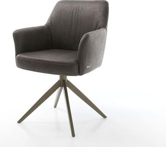 DELIFE Drehstuhl Xana-Flex mit Armlehnen Mikrofaser Anthrazit Vintage Kreuzgestell breit Effektfinish Titan 360&deg; drehbar Wippfunktion Taschenfederkern, Esszi