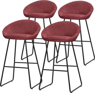 ML Design ML-Design Barhocker 4er Set Rot 75 cm hoch mit Stoffbezug, Gepolsterte Barst&uuml;hle mit Metallgestell, K&uuml;chenst&uuml;hle mit R&uuml;ckenlehne und Fu&szlig;st&uuml;tze, Tresen