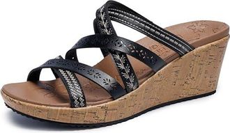 Skechers Femme Beverlee-Tigre Possesses Sandale cale, Noir, 36 EU