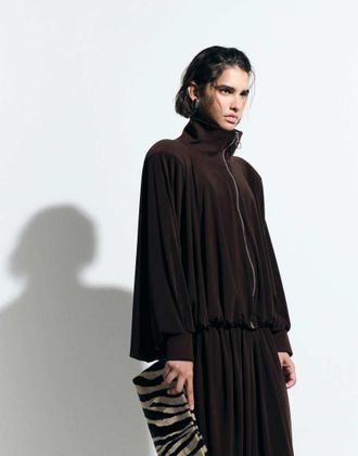 Asos top zipp&eacute; densemble drap&eacute; volumineux marron-Vert