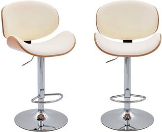Sweeek 2er-Set verstellbare Barhocker mit Holzdekor und Kunstleder Eichenfarben / Weiß