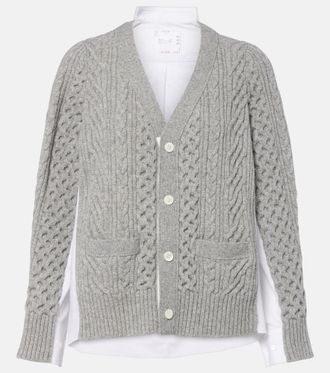 sacai Cardigan aus Wolle und Popeline