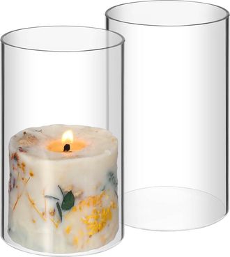 Valiclud Transparente Glas Kerzenh&uuml;lsen 2 St&uuml;ck 15x9cm Winddichter Kerzenhalter f&uuml;r Zuhause und Schreibtisch