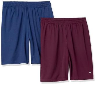 Amazon Essentials Short à Coupe Ample en Textile Technique Haute Performance (Grandes Tailles Disponibles) Homme, Lot de 2, Bleu Marine/Bordeaux, XL