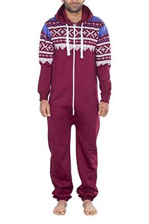 Noroze Hommes élégant Tout en Un Jumpsuit Onesie Une pièce Pyjamas, Vin Rouge, XL