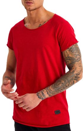 LEIF NELSON T-Shirt Herren Sommer tiefer Rundhals-Ausschnitt (Rot, Gr&ouml;&szlig;e S), Regular Fit Herren-T-Shirt 100% Baumwolle, Casual Basic M&auml;nner T-Shirt Kurzarm