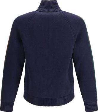 Gucci Web-Trimmed Wool Knit Jacket - Navy