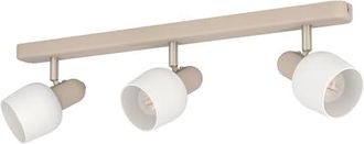 Eglo Deckenstrahler Corato, Deckenlampe mit 3 schwenkbaren Spots, Deckenleuchte aus Metall in Sandfarben und Silber, Glas in Wei&szlig;, Deckenspot mit E14 Fassu