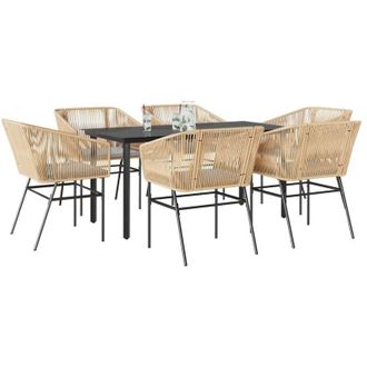 vidaXL Vidaxl - Ensemble &agrave; manger jardin coussins 7pcs marron poly rotin verre