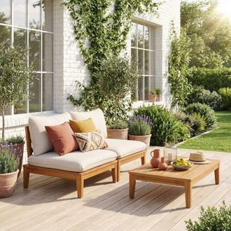 Sweeek Banquette modulable de jardin bois dacacia 2 places beige - Yona