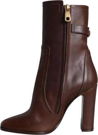 Dolce & Gabbana Femme, Chaussures, Brun, Taille: 35 EU Bottines en Cuir Marron avec Boucle DG
