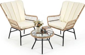 Costway ensemble mobilier de patio bistro ext&eacute;rieur balcon petit ensemble 3 pi&egrave;ces chaises table rotin tress&eacute; v&eacute;randa appartement caf&eacute; avant moderne arri&egrave;re