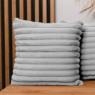 MG Design 2er Set Kissenbezüge 45 x 45 cm in Hellgrau - mit Reißverschluss, langflorige Fell-Haptik, weich & Cosy, pflegeleicht